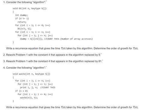 Solved 1 Consider The Following Algorithm Void Dcint