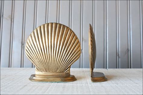 Brass Seashell Bookends Solid Brass Etsy Bookends Solid Brass