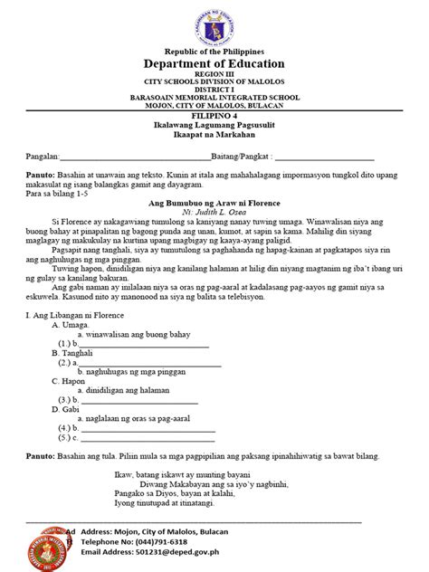 Filipino 4 Q4 Summative Test No2 Pdf