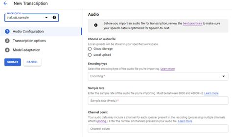 Transkripsi Audio Dengan Menggunakan Speech To Text UI Console Cloud Ace Indonesia