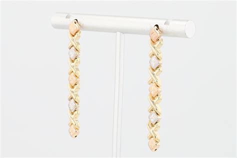 407mm Xo Link Chain Dangledrop Pair Earrings 14k Multi Tone Gold 295