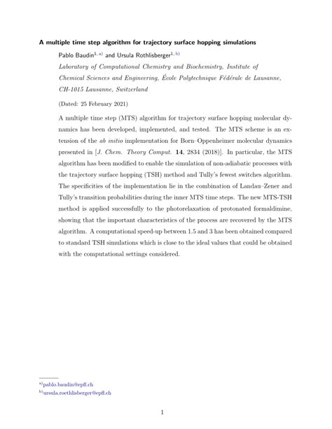 Pdf A Multiple Time Step Algorithm For Trajectory Surface Hopping