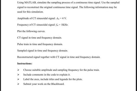 Solved Using Matlab Simulate The Sampling Process Of A