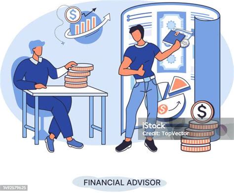 투자에 대한 조언을 제공하는 재무 고문 머니 마켓 분석 고객 은유를 위한 관리 계획 개념에 대한 스톡 벡터 아트 및 기타 이미지 개념 개발 경영자 Istock