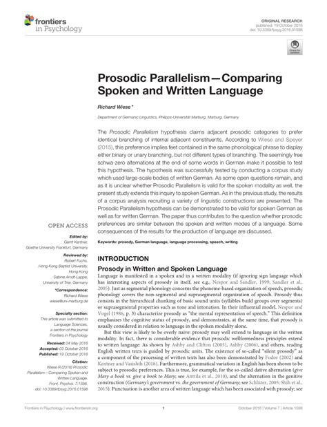 Pdf Prosodic Parallelism—comparing Spoken And Written Language