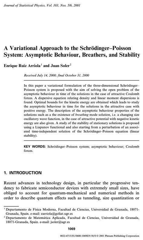Pdf A Variational Approach To The Schrödinger Poisson System Asymptotic Behaviour Breathers