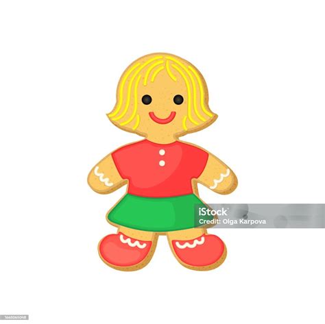 크리스마스 설탕 쿠키 진저브레드 여자 귀여운 진저브레드 사람 소녀와 함께 크리스마스 벡터 그림입니다 화려한 아이싱으로 장식된 쿠키 모양 빨강 녹색 휴일 설탕 쿠키