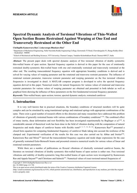 Pdf Spectral Dynamic Analysis Of Torsional Vibrations Of Thin Walled Open Section Beams