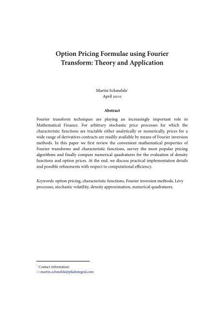 option pricing formulae using fourier transform theory and