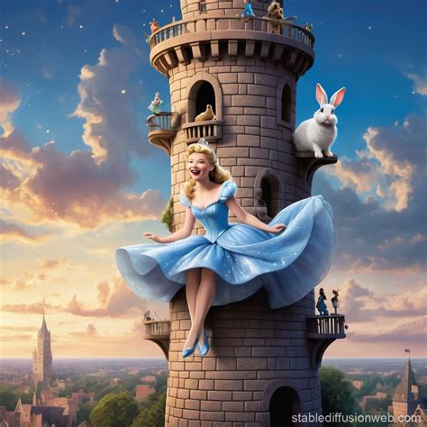 Cinderella Trapped In Tower With Rabbit Stable Diffusion Online