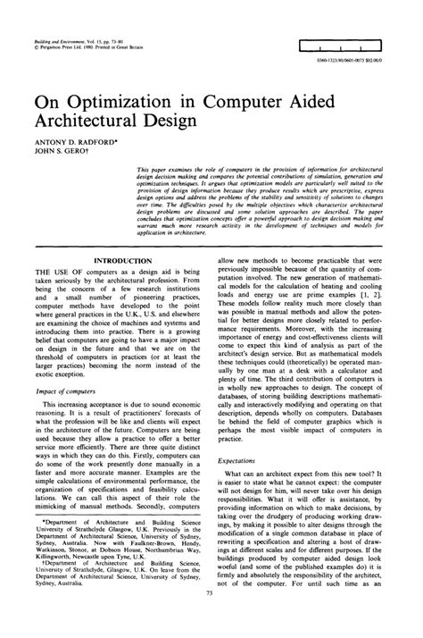 Pdf On Optimization In Computer Aided Architectural Design