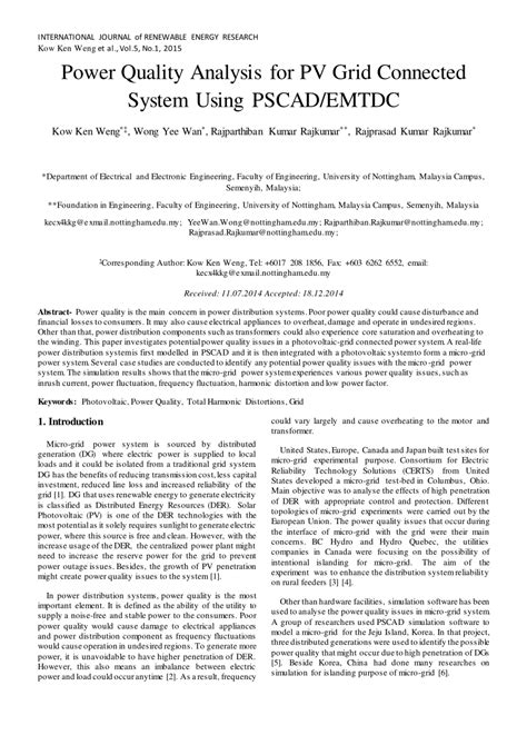 Pdf Power Quality Analysis For Pv Grid Connected System Using Pscademtdc