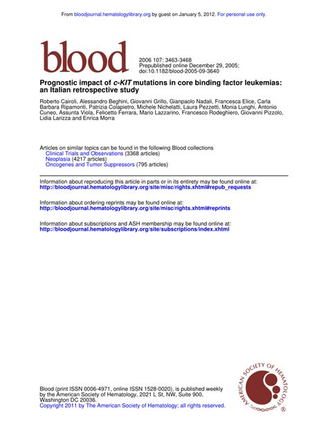 Pdf Prognostic Impact Of C Kit Mutations In Core Binding Factor Leukemias An Italian