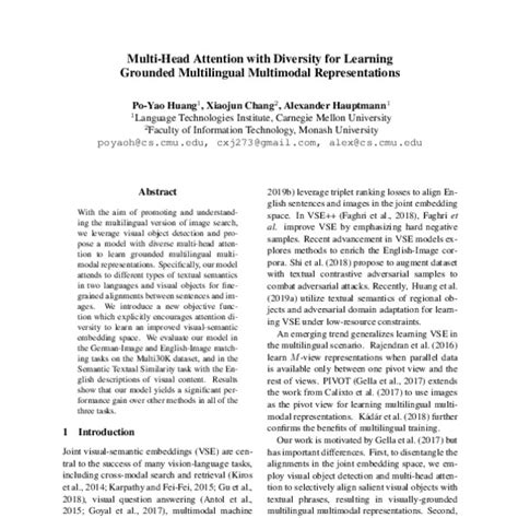 Multi Head Attention With Diversity For Learning Grounded Multilingual Multimodal