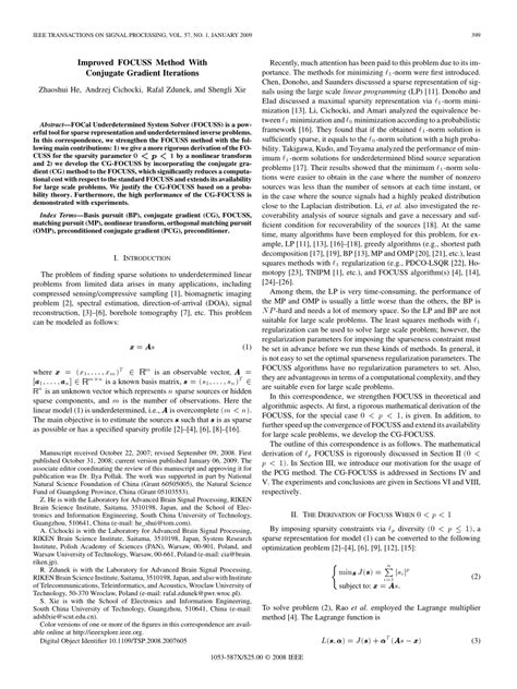 Pdf Improved Focuss Method With Conjugate Gradient Iterations