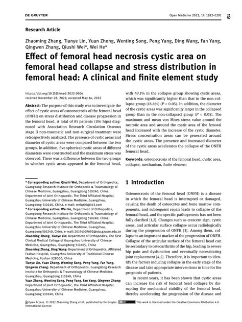 Pdf Effect Of Femoral Head Necrosis Cystic Area On Femoral Head