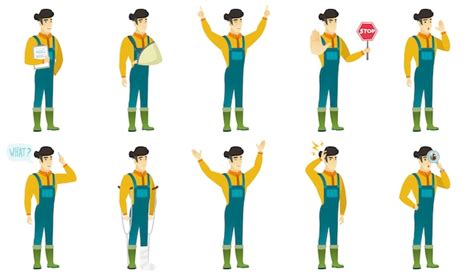 농부 문자 집합 프리미엄 벡터