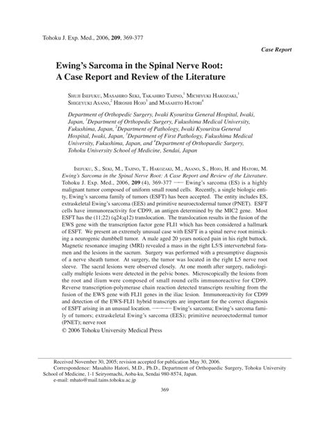 Pdf Ewings Sarcoma In The Spinal Nerve Root A Case Report And Review Of The Literature