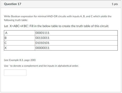Solved Question 17 1 Pts Write Boolean Expression For