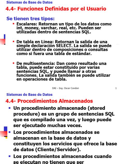 Funciones Y Procedimientos Pdf Sql Bases De Datos