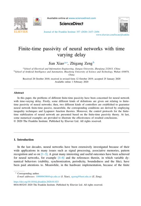 Pdf Finite Time Passivity Of Neural Networks With Time Varying Delay
