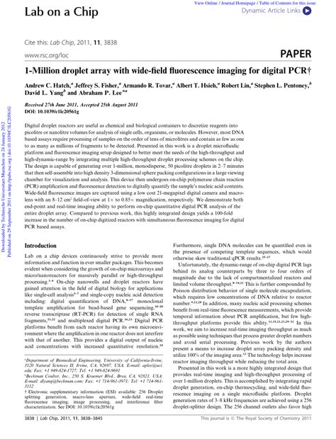 Pdf 1 Million Droplet Array With Wide Field Fluorescence Imaging For Digital Pcr