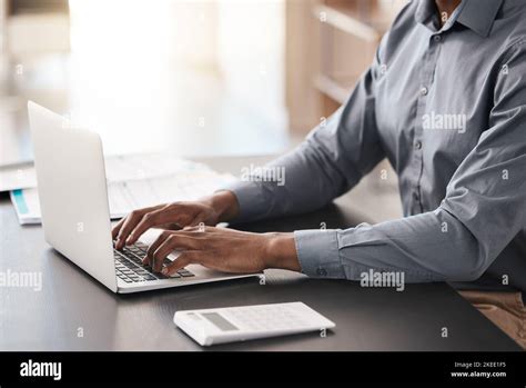 Laptop Hands Typing And Business Man In Office Working On Job Email Or Report Digital Research