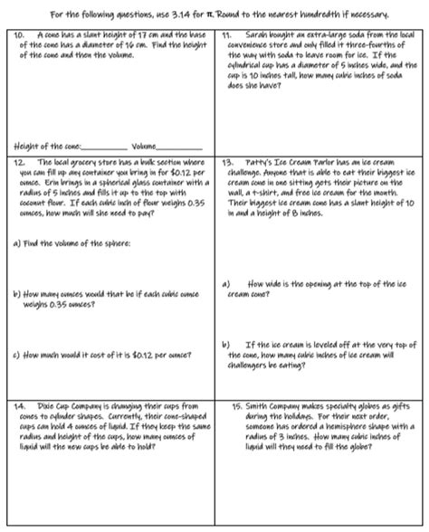 Volume Word Problems Worksheet Volume Of Pyramids And Cones Worksheet
