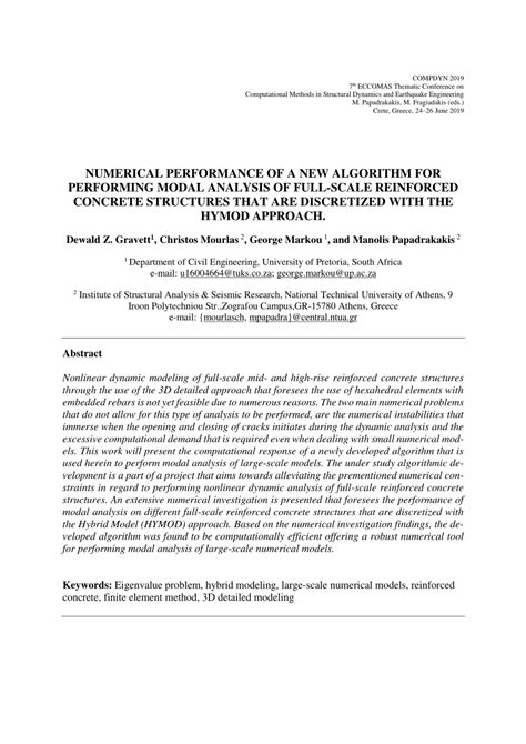 Pdf Numerical Performance Of A New Algorithm For Performing Modal