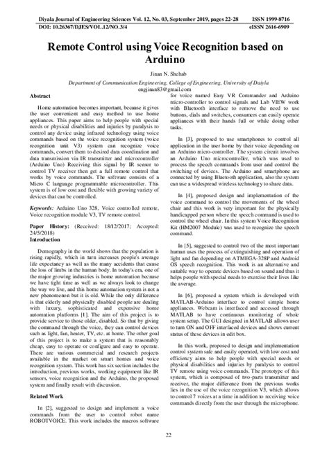 Pdf Remote Control Using Voice Recognition Based On Arduino Jinan N