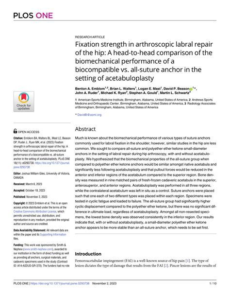 Pdf Fixation Strength In Arthroscopic Labral Repair Of The Hip A Head To Head Comparison Of