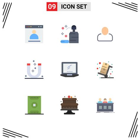 Mobile Interface Flat Color Set Of 9 Pictograms Of Computer Magnetic Soap Magnet Attract