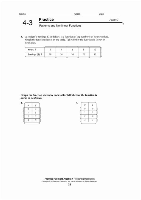 50 Linear And Nonlinear Functions Worksheet