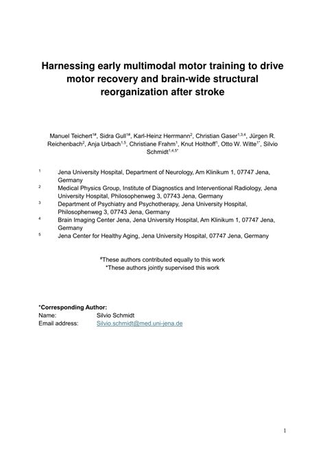 Pdf Harnessing Early Multimodal Motor Training To Drive Motor Recovery And Brain Wide
