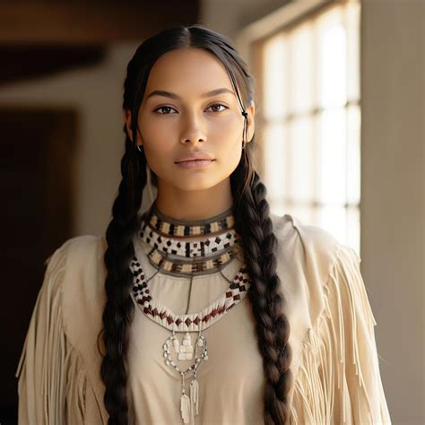 Premium Ai Image A Beautiful Native American Woman Looking Defiantly