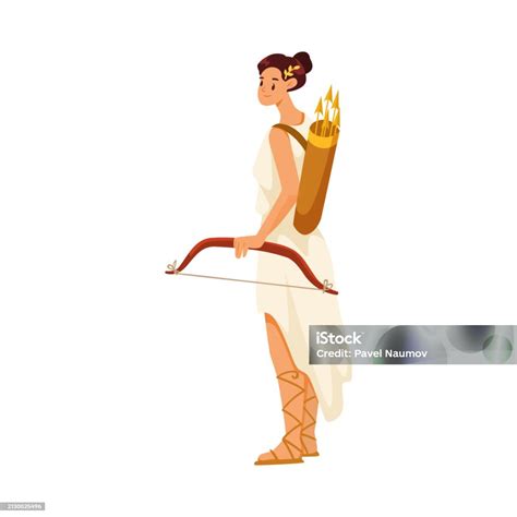 Wanita Artemis Dewa Dan Dewa Yunani Kuno Sebagai Tokoh Dari Mitologi Ilustrasi Vektor Ilustrasi