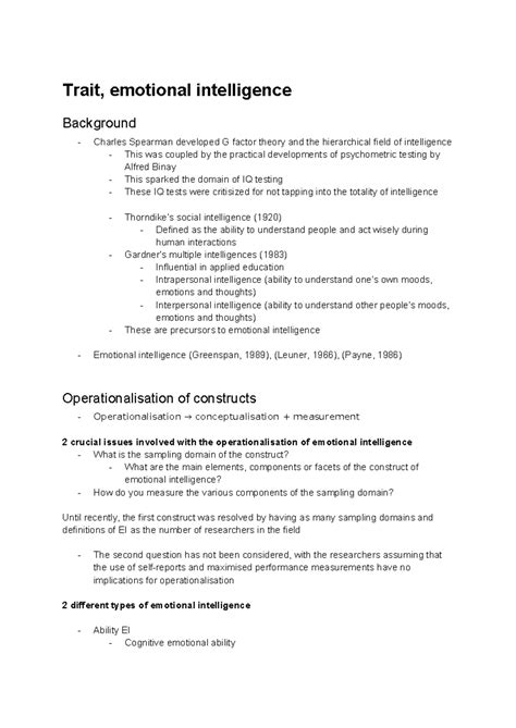 Trait Emotional Intelligence Trait Emotional Intelligence Background Charles Spearman