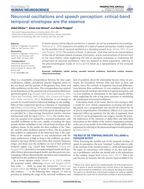 Pdf Neuronal Oscillations And Speech Perception Critical Band