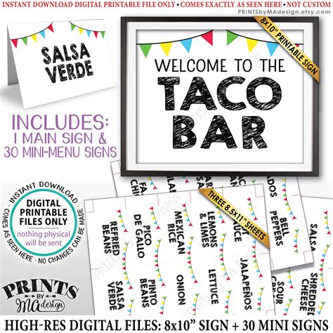 Diy Taco Bar Party Table Tents Free Printables Taco Bar 59 Off