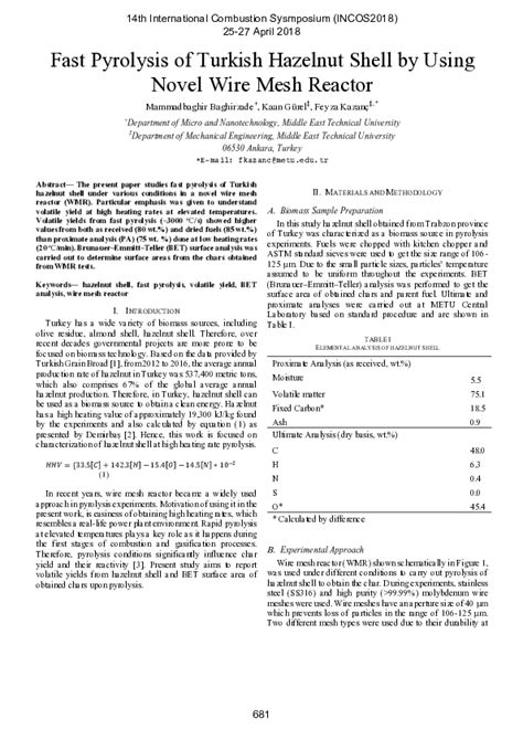 Pdf Fast Pyrolysis Of Turkish Hazelnut Shell By Using Novel Wire Mesh Reactor Kaan Gürel