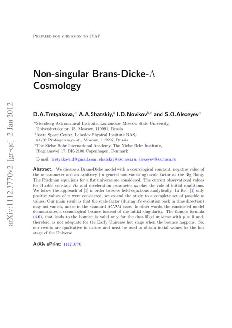 Pdf Non Singular Brans Dicke Cosmology With Cosmological Constant