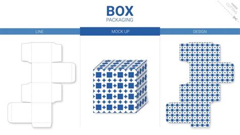 상자 포장 및 모형 다이 컷 템플릿 프리미엄 벡터