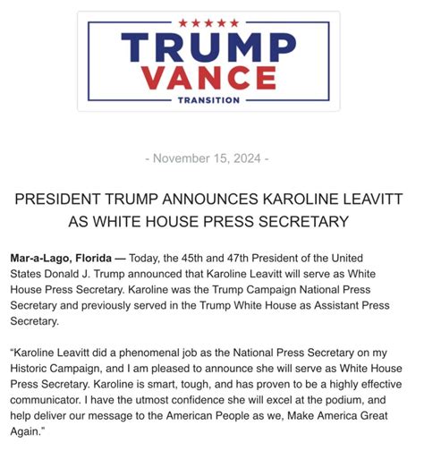 President Trump Announces Karoline Leavitt As Press Secretary The