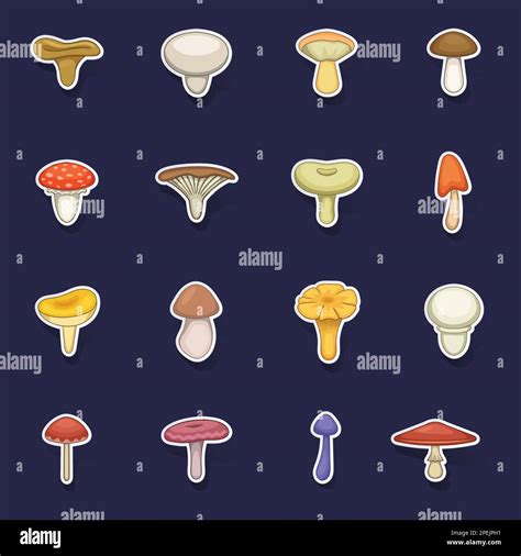 Mushroom Icons Set Stikers Collection Vector With Shadow On Purple Background Stock Vector Image