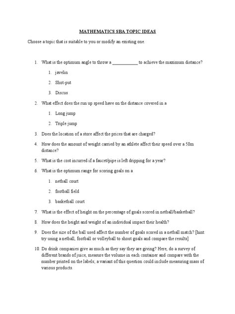 Maths Sba Topic Ideas Pdf