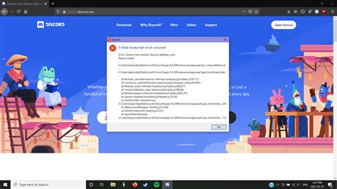 app keeps giving me javascript error r discordapp