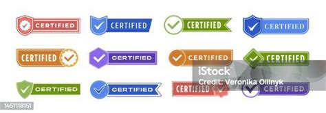 인증된 라벨 템플릿입니다 확인 표시 아이콘 인증 태그 및 품질 승인 스탬프 벡터 세트가 있는 배지 검증에 대한 스톡 벡터 아트