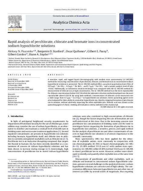 Pdf Rapid Analysis Of Perchlorate Chlorate And Bromate Ions In Concentrated Sodium