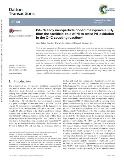 Pdf Pd Ni Alloy Nanoparticle Doped Mesoporous Sio2 Film The