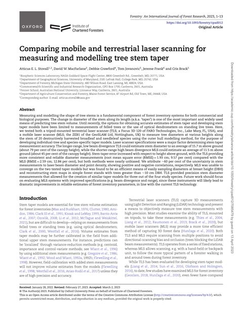 Pdf Comparing Mobile And Terrestrial Laser Scanning For Measuring And Modelling Tree Stem Taper